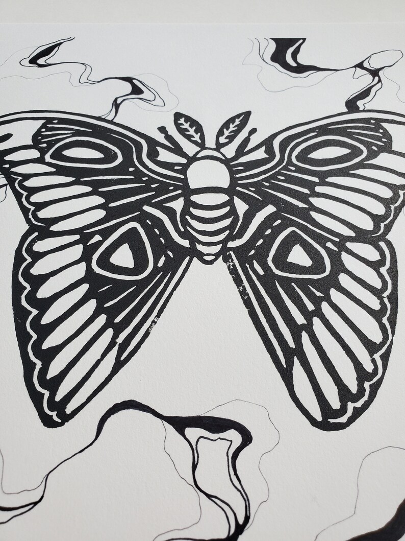 Original Linocut Print & Ink Drawing static: 1 - Etsy