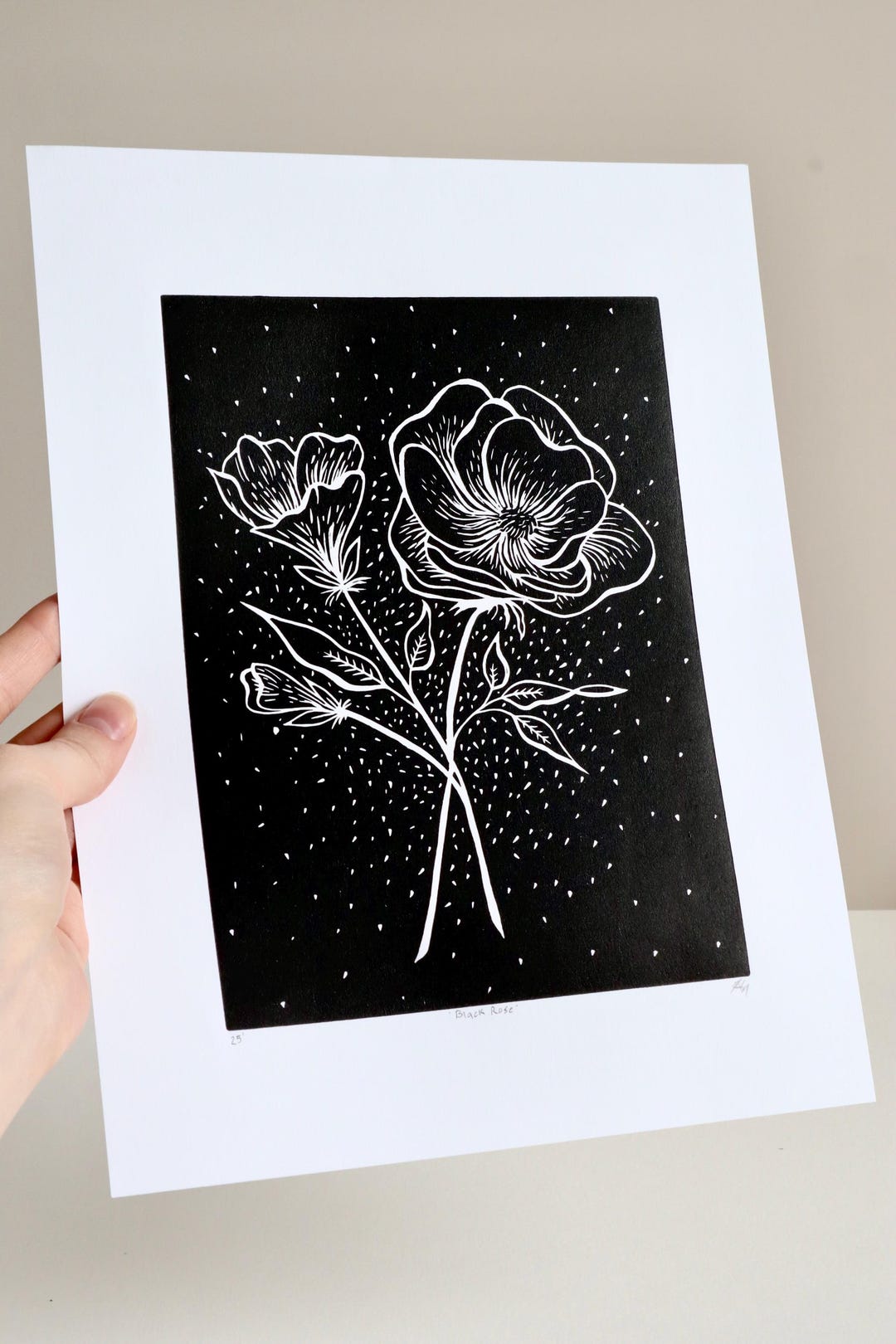 Original Linocut Print "black Rose" in Printmaking - Etsy