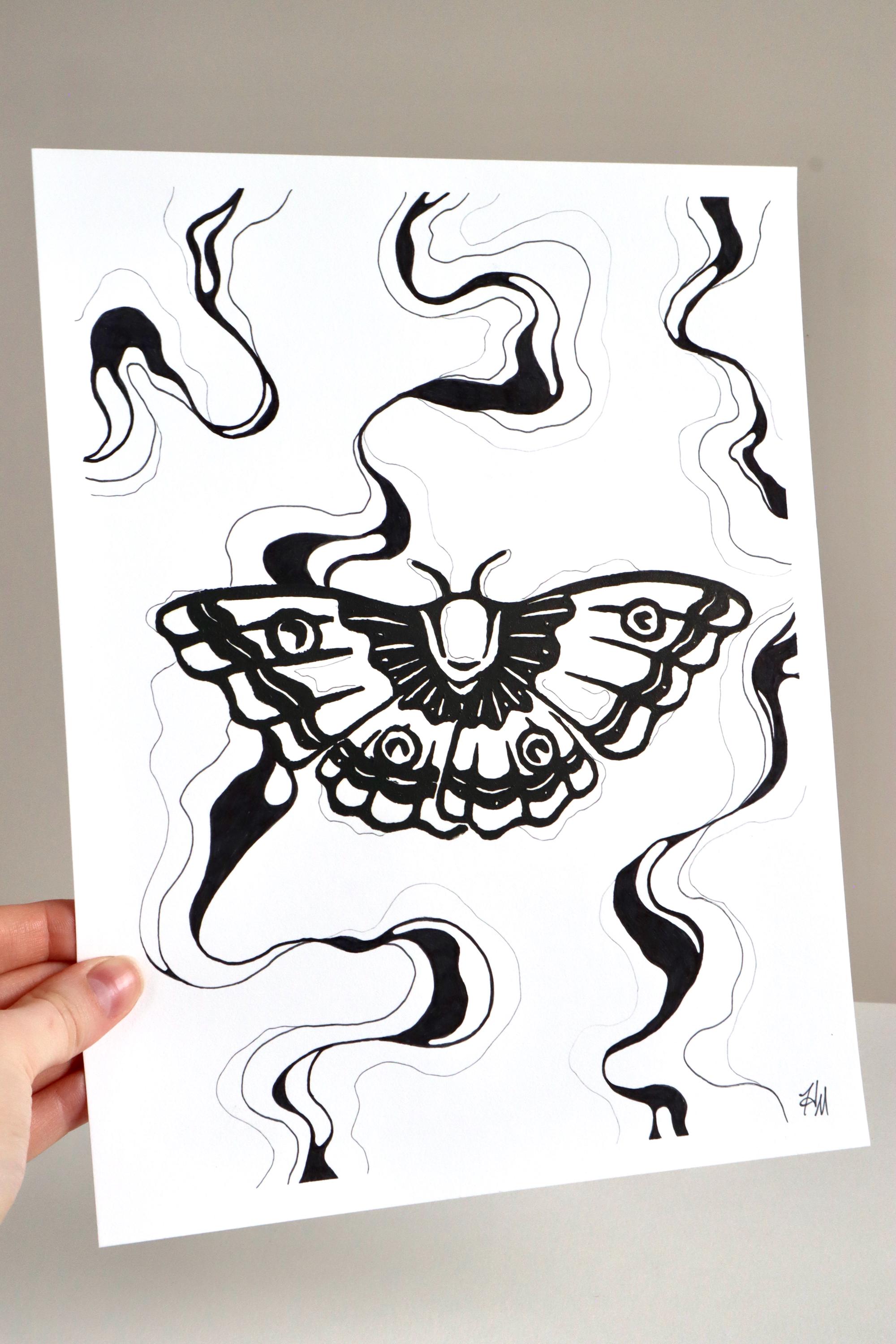 Original Linocut Print and Ink Drawing "static" in Printmaking - Etsy