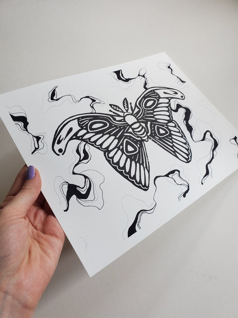 Original Linocut Print & Ink Drawing static: 1 - Etsy