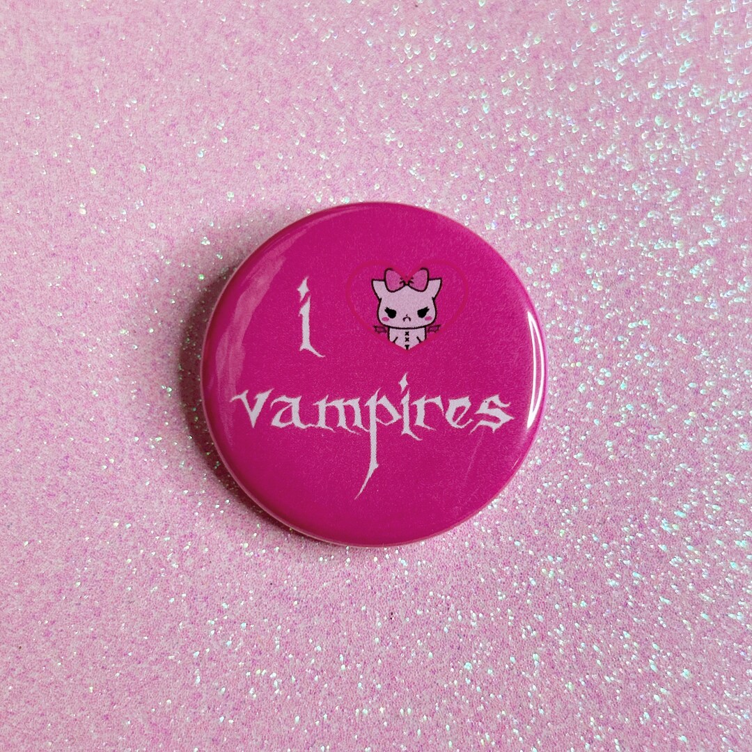 Bitten Vampire Kitten Bat I Love Vampires Bloody Kawaii Pink Pin Button ...