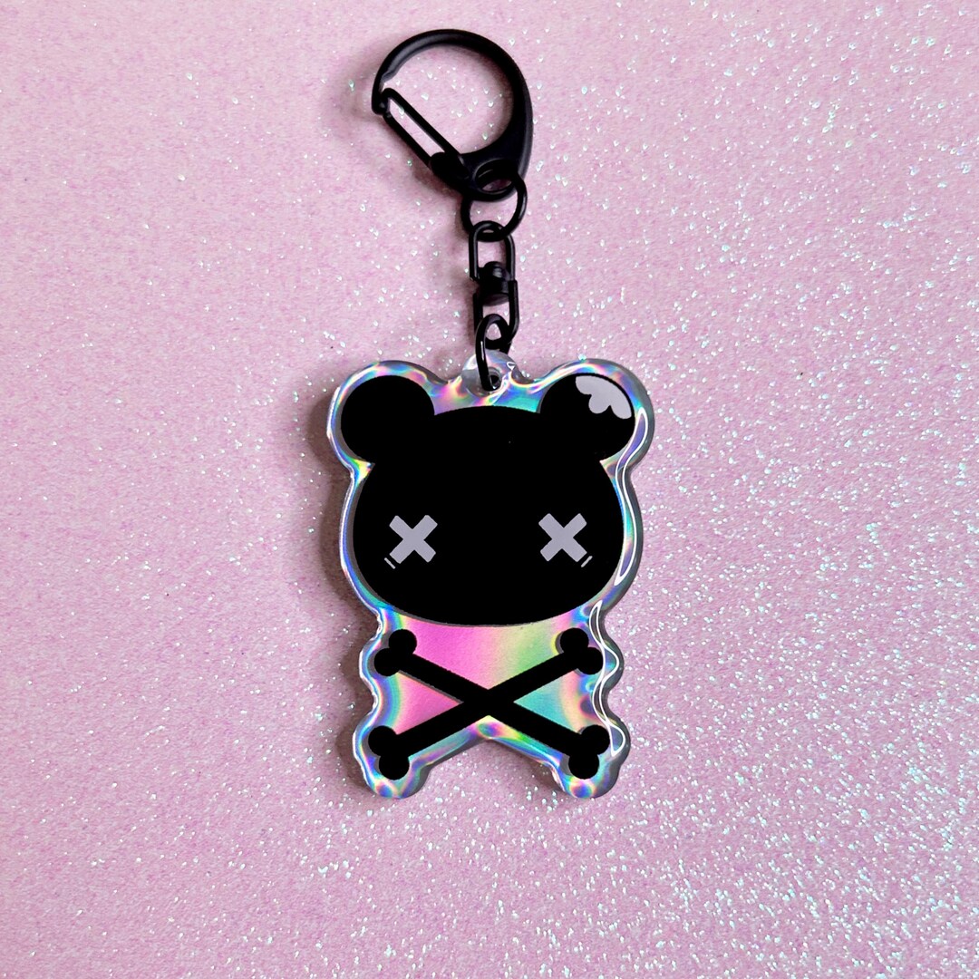 Zomnom Crossbones Zombie Bear Holographic Punk Horror Keychain - Etsy