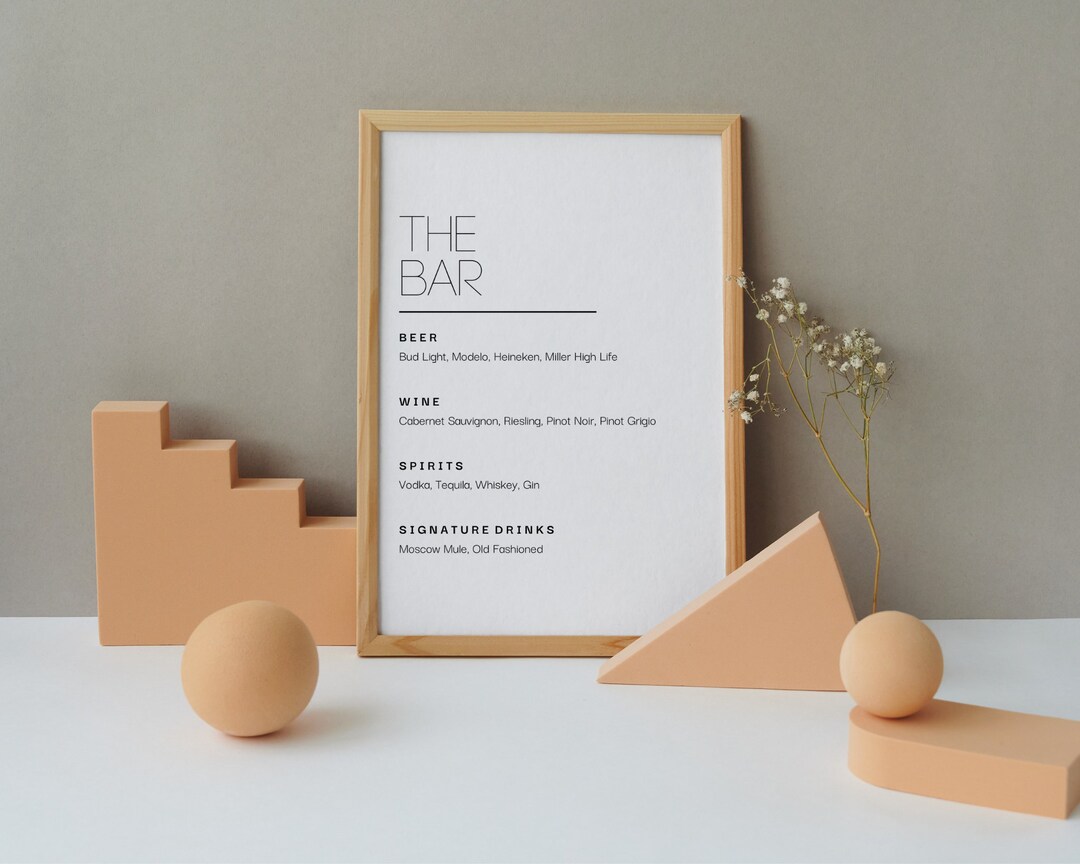 Classic BAR MENU Printable Sign/banner, Instant Download, Editable ...