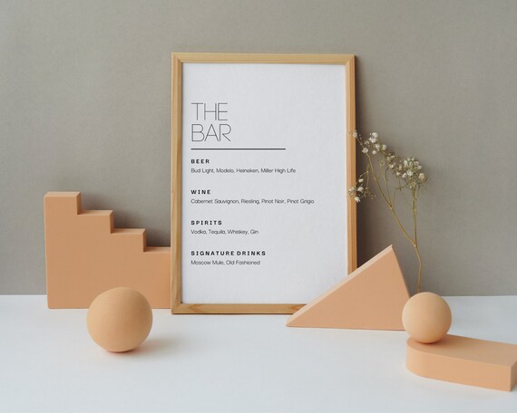 Classic BAR MENU Printable Sign/banner Instant Download - Etsy