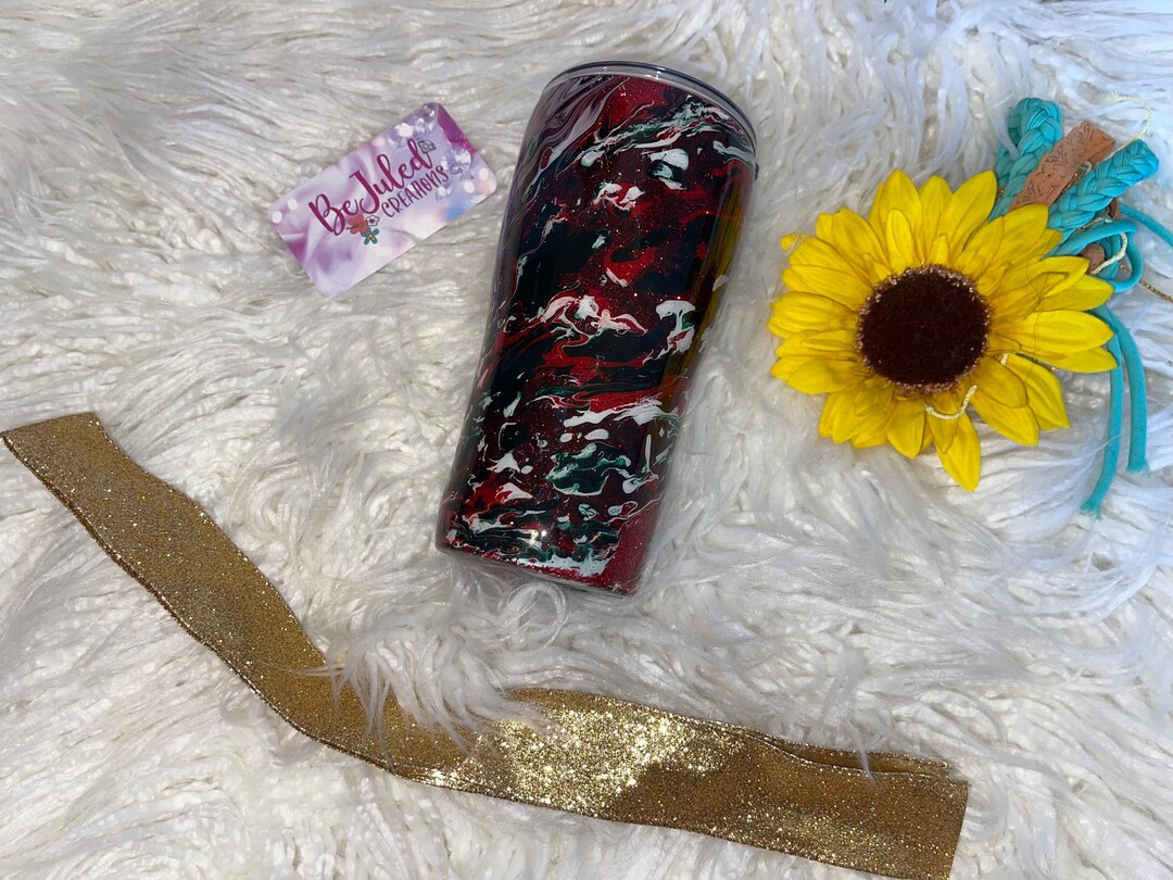 Bold Marble Swirl Glitter Tumbler – Red, Black & White Epoxy Cup | 20oz ...