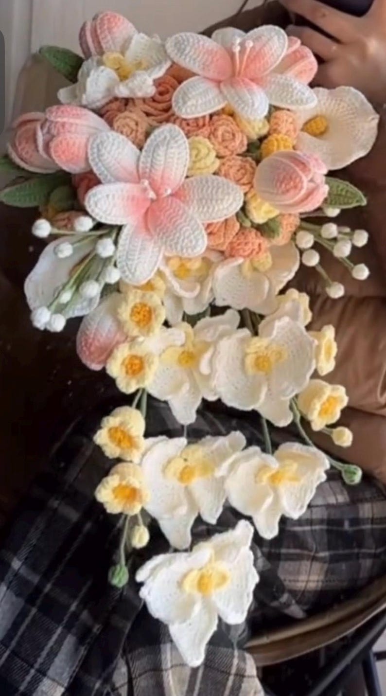 Crochet Wedding Flower Bouquet, Bride Accessory - Etsy