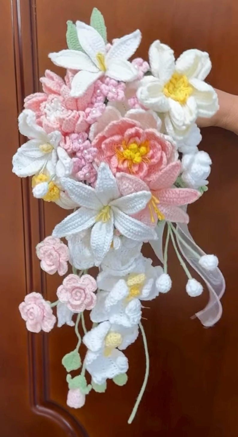Crochet Wedding Flower Bouquet, Bride Accessory - Etsy