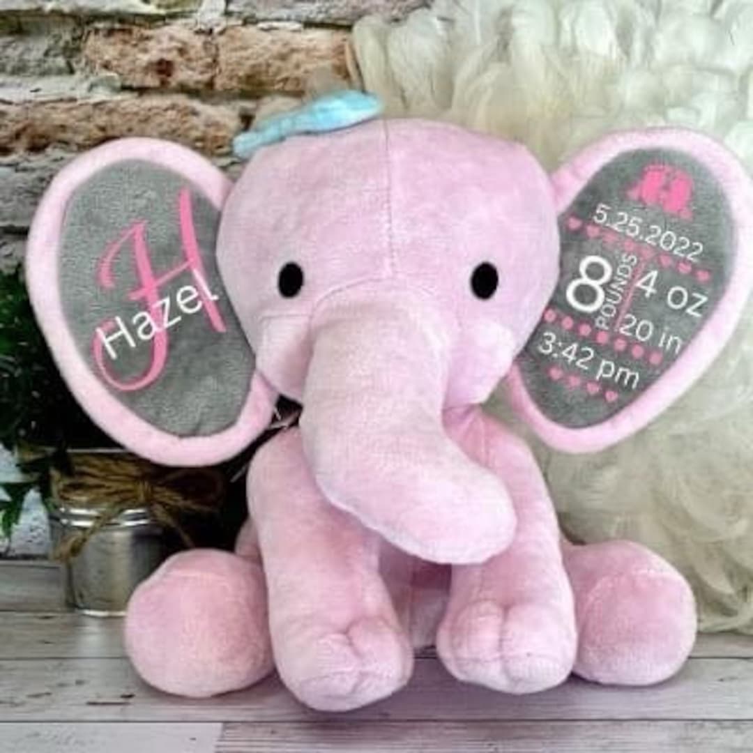 Baby Girl Announcement Plush Elephant Pink Elephant Plush Baby Girl ...