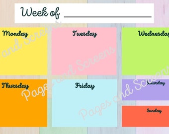 Printable EDITABLE Weekly Calendar, 11x8.5, Pastel Rainbow - Etsy