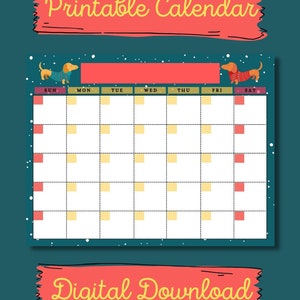 Printable Undated Dachshund Month Calendar Digital Download JPG PDF - Etsy