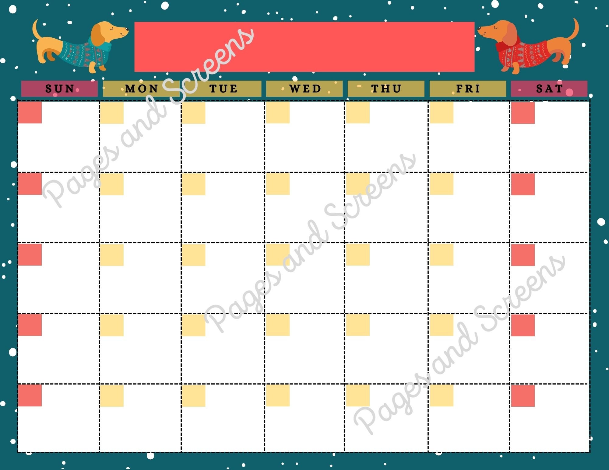 Printable Undated Dachshund Month Calendar Digital Download JPG PDF - Etsy