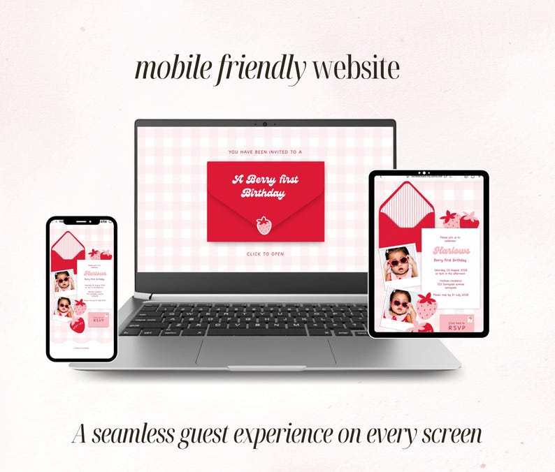 Berry First Birthday Website Invitation, Editable Canva Template ...