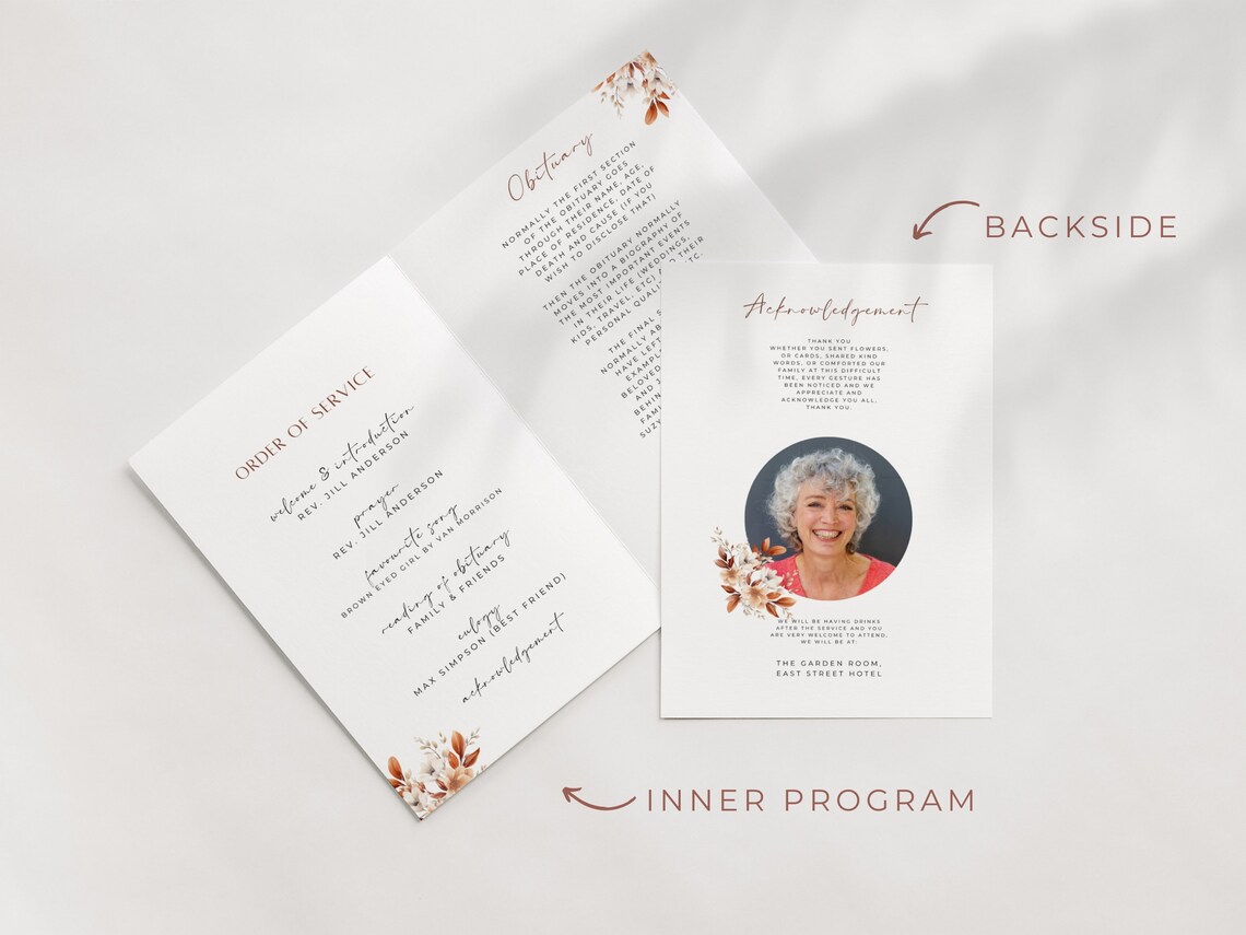 Printable Funeral Program Booklet Obiturary Template Editable Funeral ...