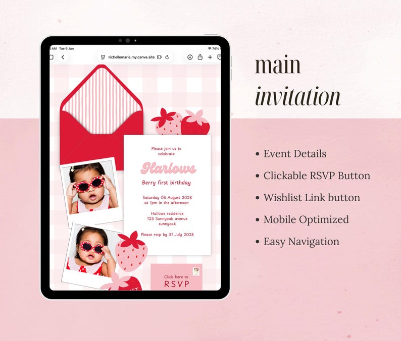 Berry First Birthday Website Invitation, Editable Canva Template ...