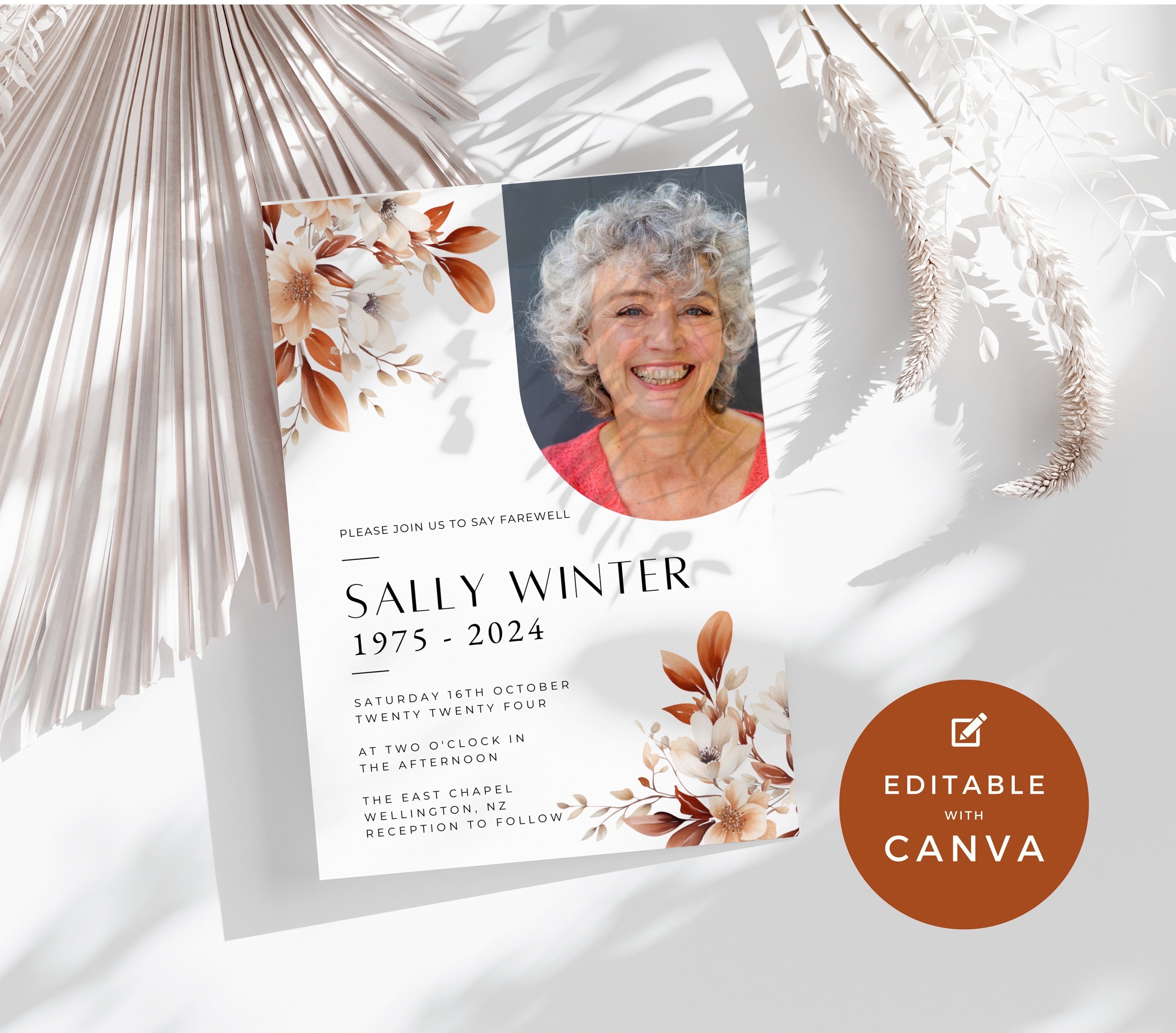 Funeral Invite Template Edit in Canva Memorial Template Text Evite ...