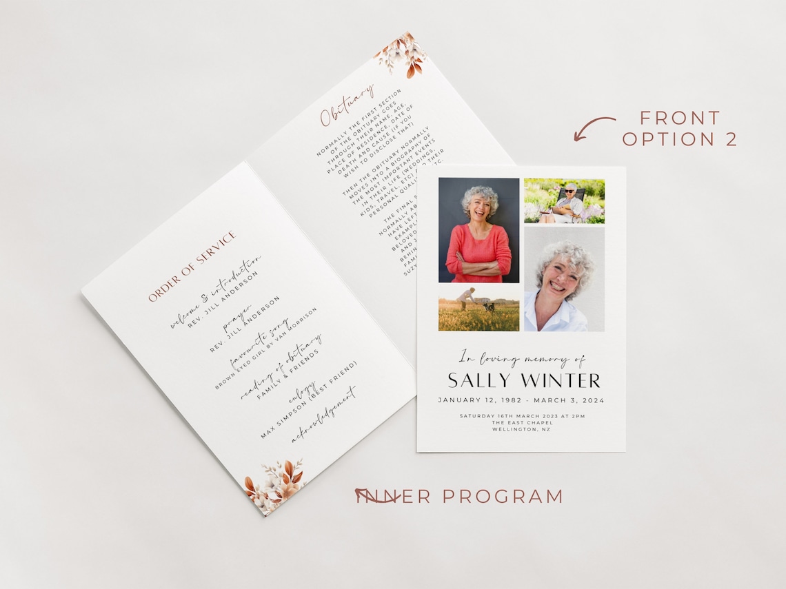 Printable Funeral Program Booklet Obiturary Template Editable Funeral ...