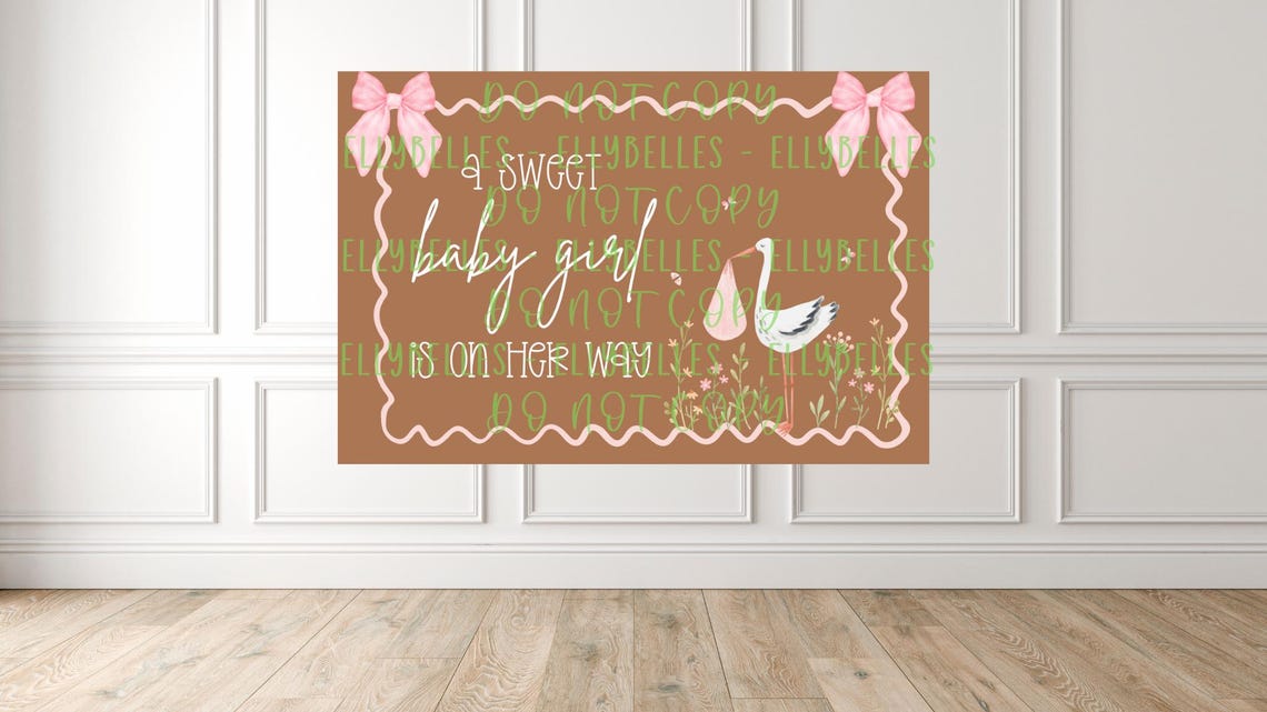 Sweet Little Girl on the Way | Pink Stork Bows Baby Shower | Editable ...