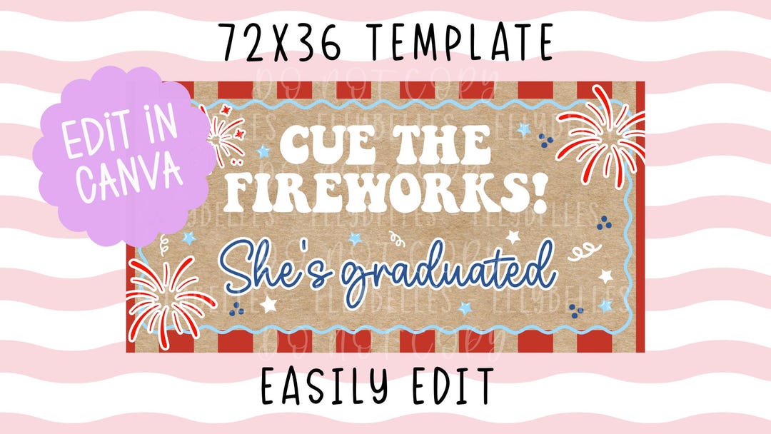 Firework Red White Blue Graduation | Patriotic | Editable Canva Banner ...