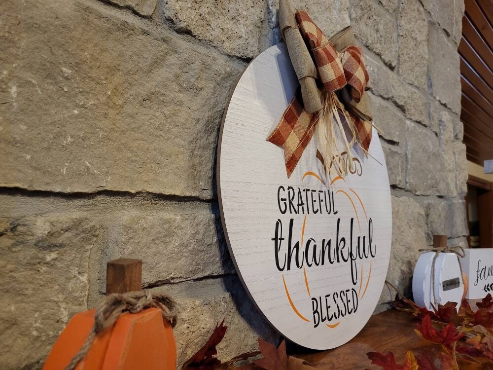Grateful, Thankful, Blessed Front Door Hanger| Thanksgiving Wreath ...