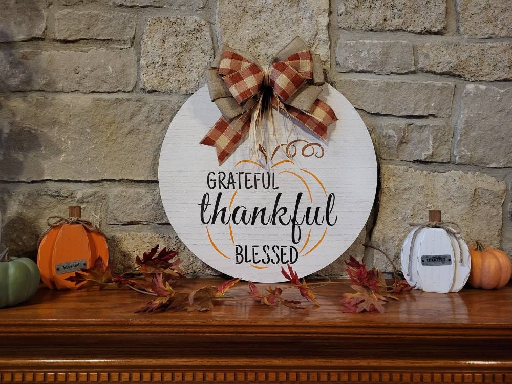 Grateful, Thankful, Blessed Front Door Hanger| Thanksgiving Wreath ...
