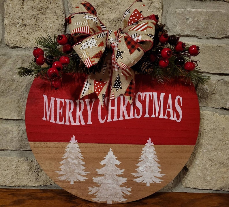 Merry Christmas Front Door Decor Christmas Wreath Christmas Wood Door ...