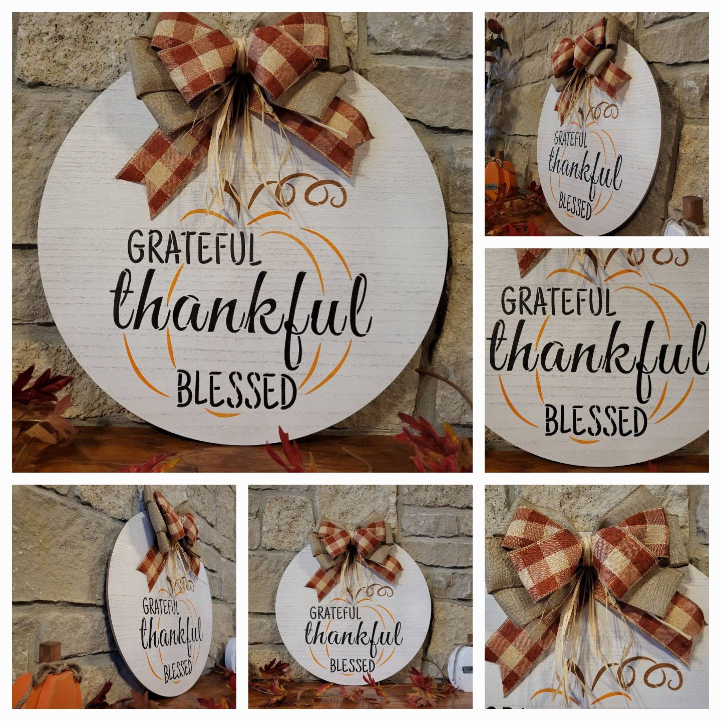 Grateful, Thankful, Blessed Front Door Hanger| Thanksgiving Wreath ...
