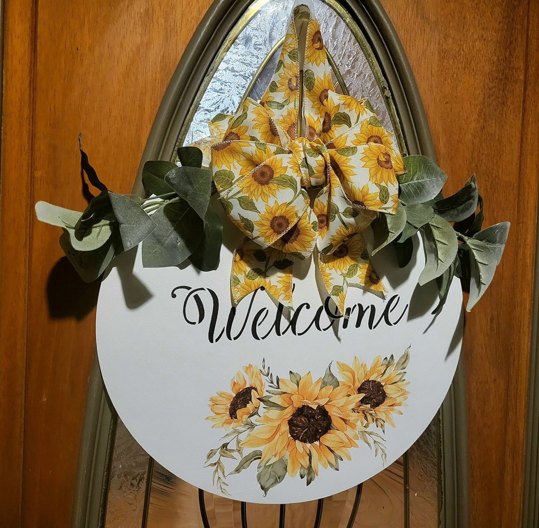Sunflower Welcome Sign Front Door Sign Sunflower Front Door Wreath ...