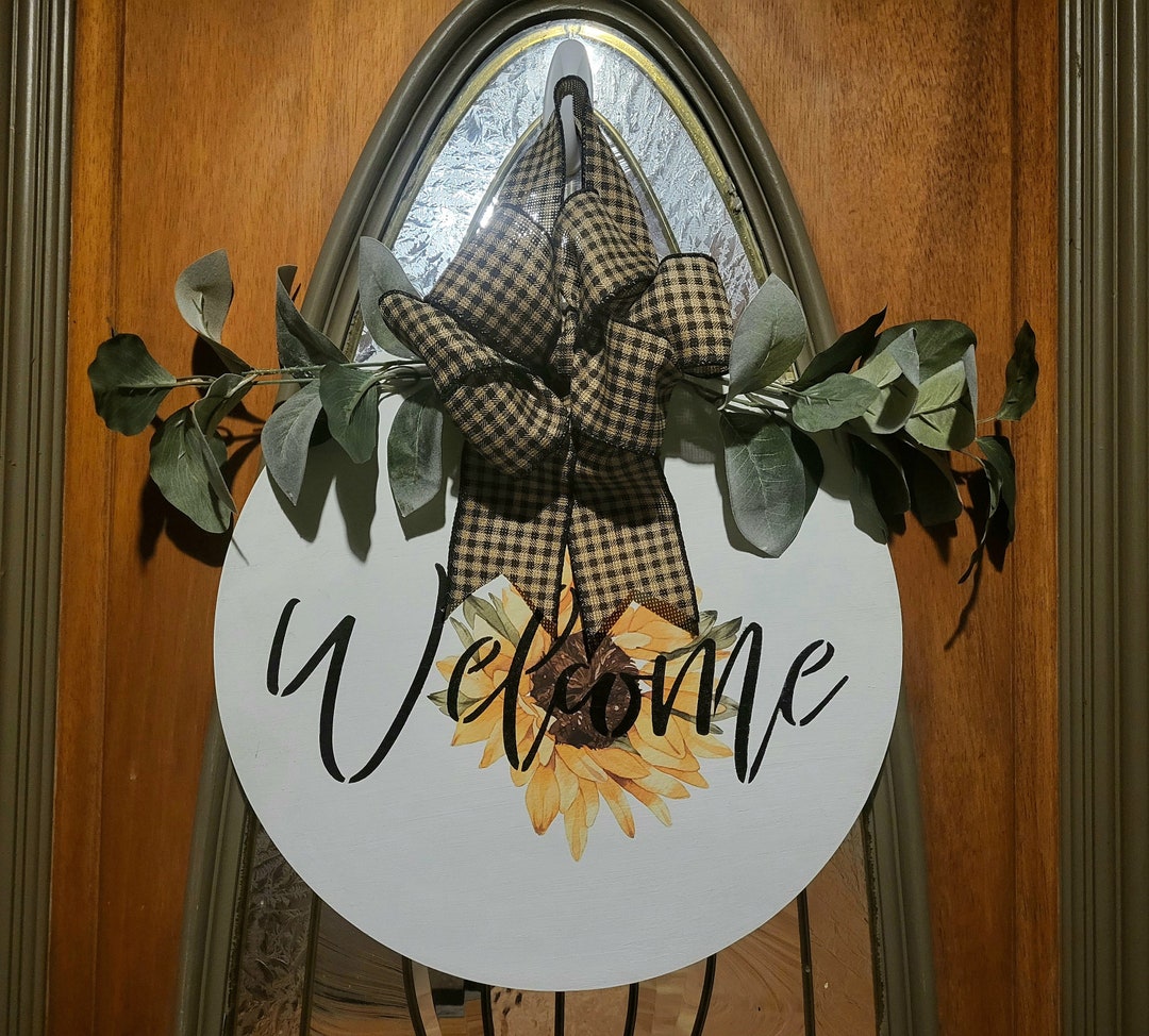 Sunflower Welcome Sign| Front Door Sign| Sunflower Front Door Wreath ...
