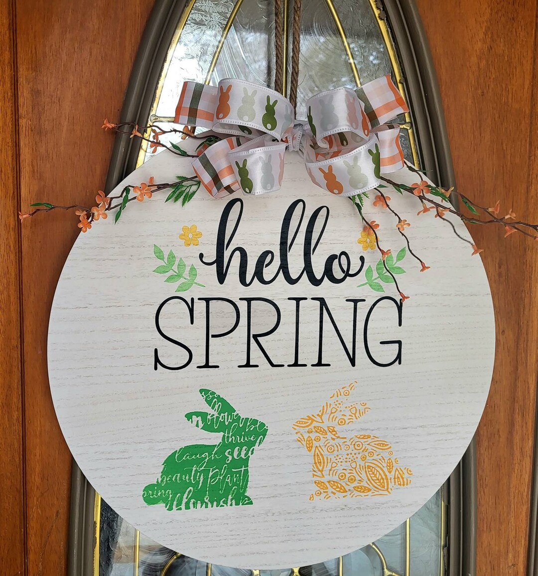 Hello Spring Door Hanger, Front Door Decor, Spring Wreath, Bunny Wreath ...