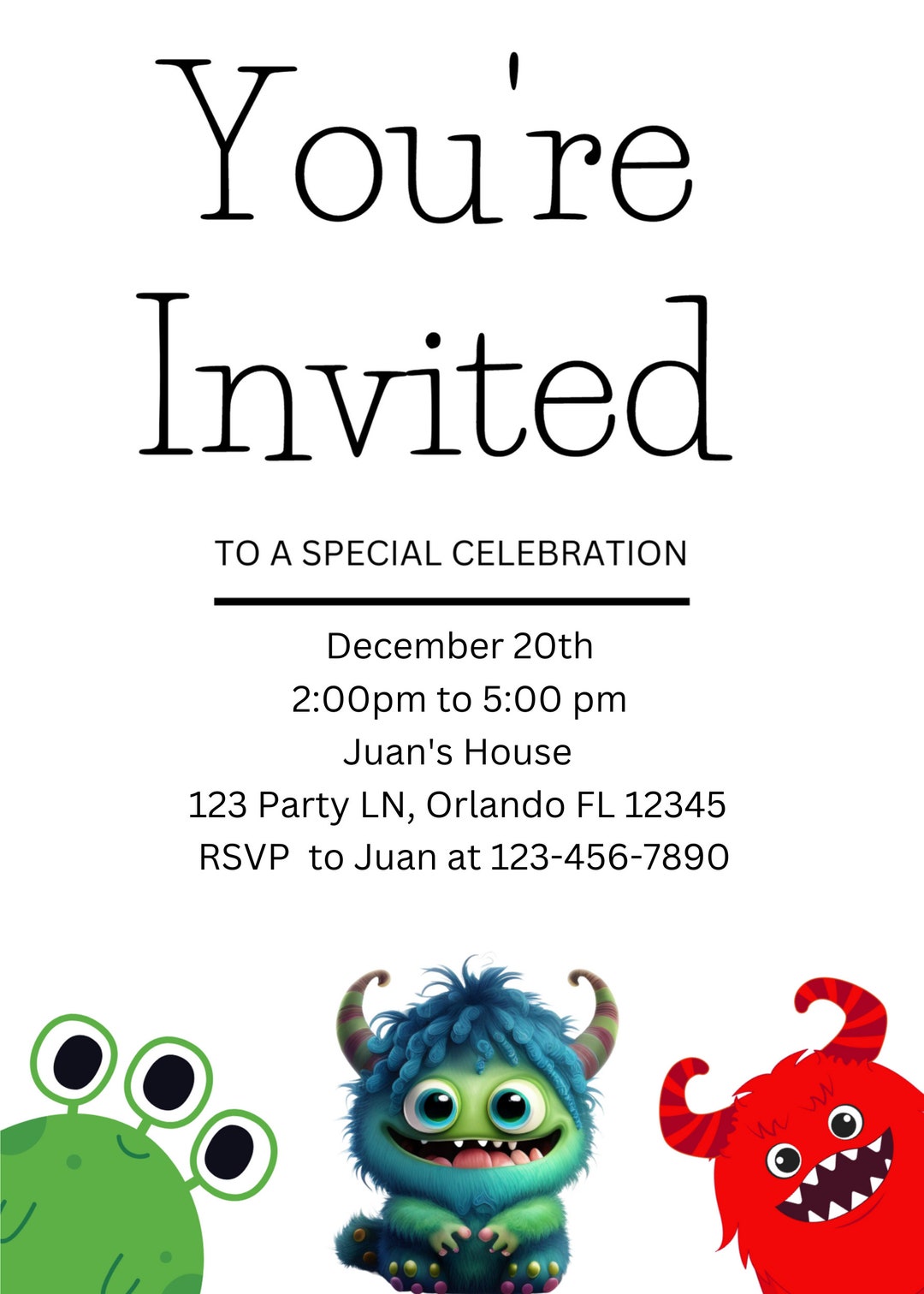 Printable Invitation | Monster Invitation | Editable Invitation ...