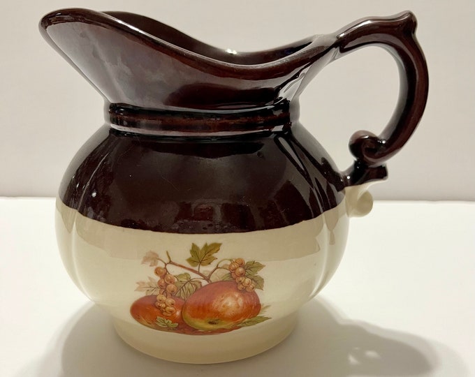 Mccoy 1960s Pitcher, Two Toned Brown & Cream Pitcher With Apples ...