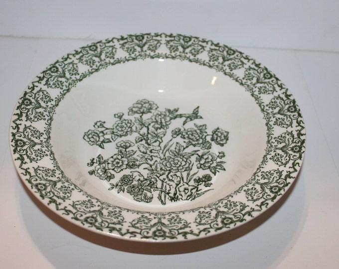 Vintage Royal China 1950s 9" Dinnerware Serving Bowl Green Floral Bird ...