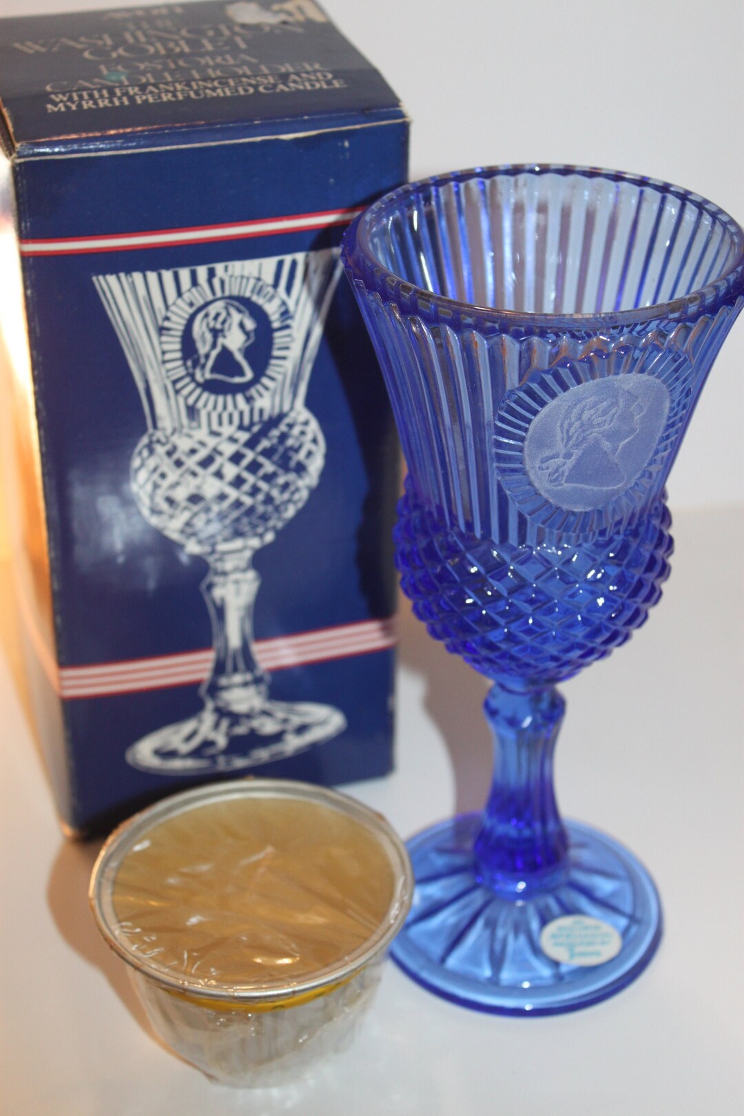 Vintage Avon Bicentennial 1976 Blue Glass Goblet, Avon Washington ...