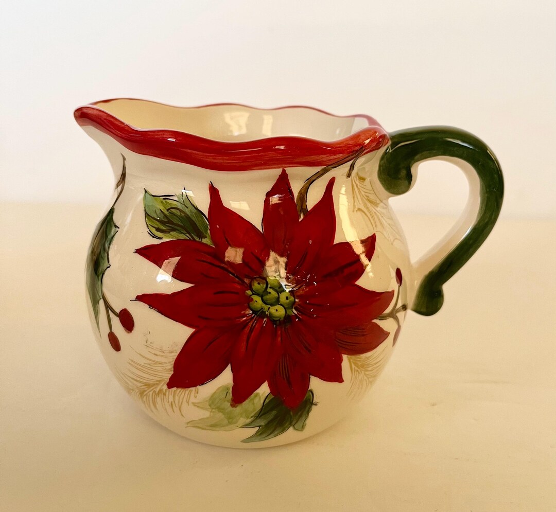 Cream Pitcher, Vintage Cream Toile Holly Design Fine China Handpainted ...