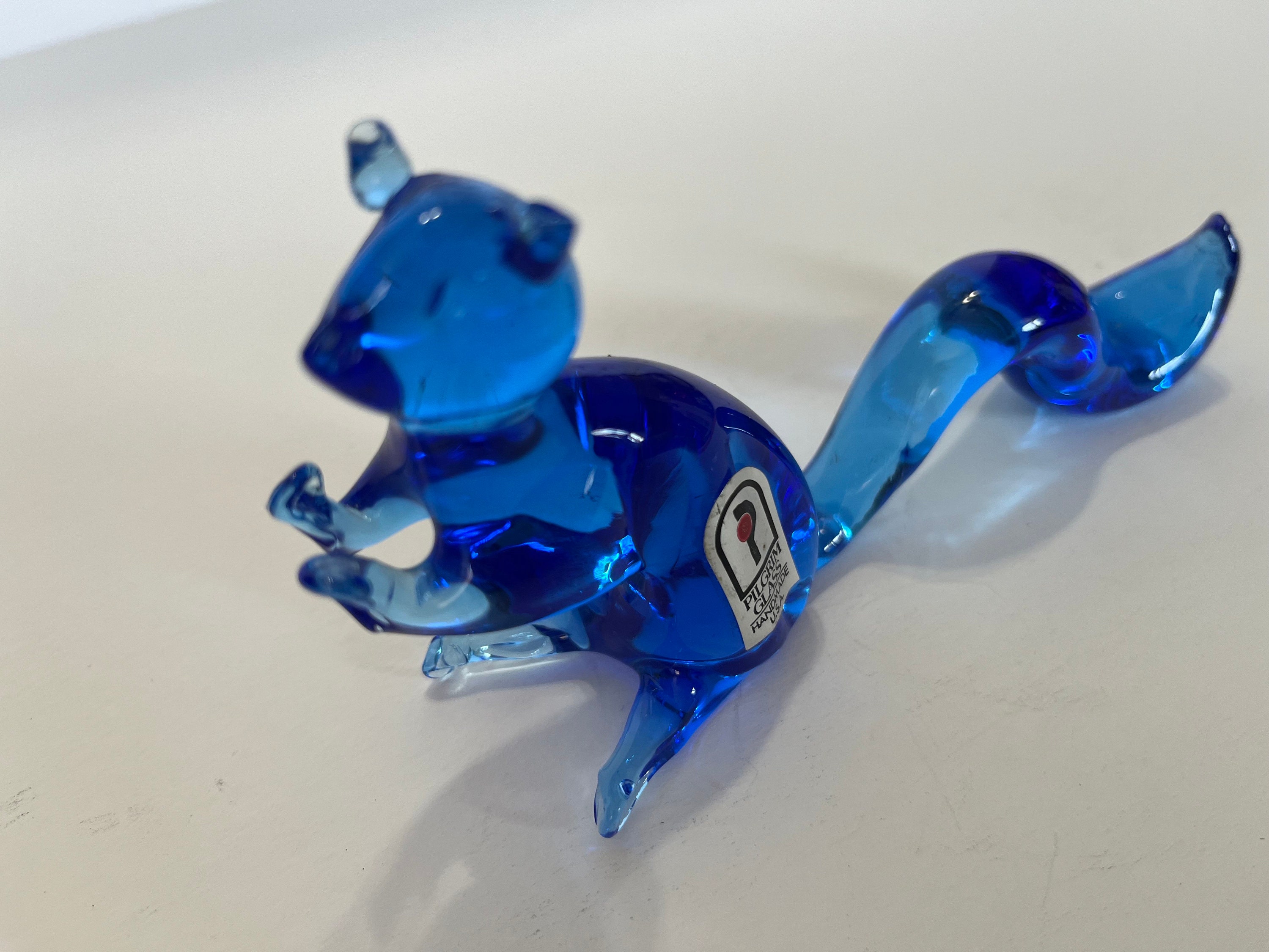 Vintage 1950s Pilgrim Blue Glass Squirrel Figurine, Blue Long Tail ...
