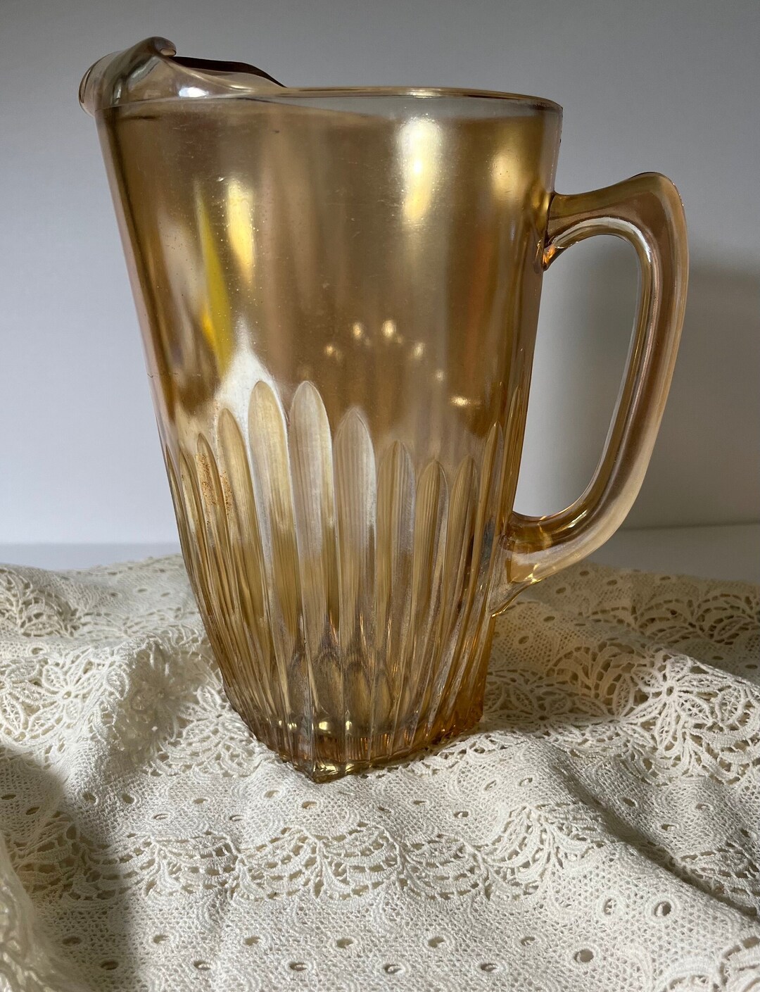 Vintage Floragold Glass 2 Quart Pitcher, Amber Pitcher, Iridescent ...