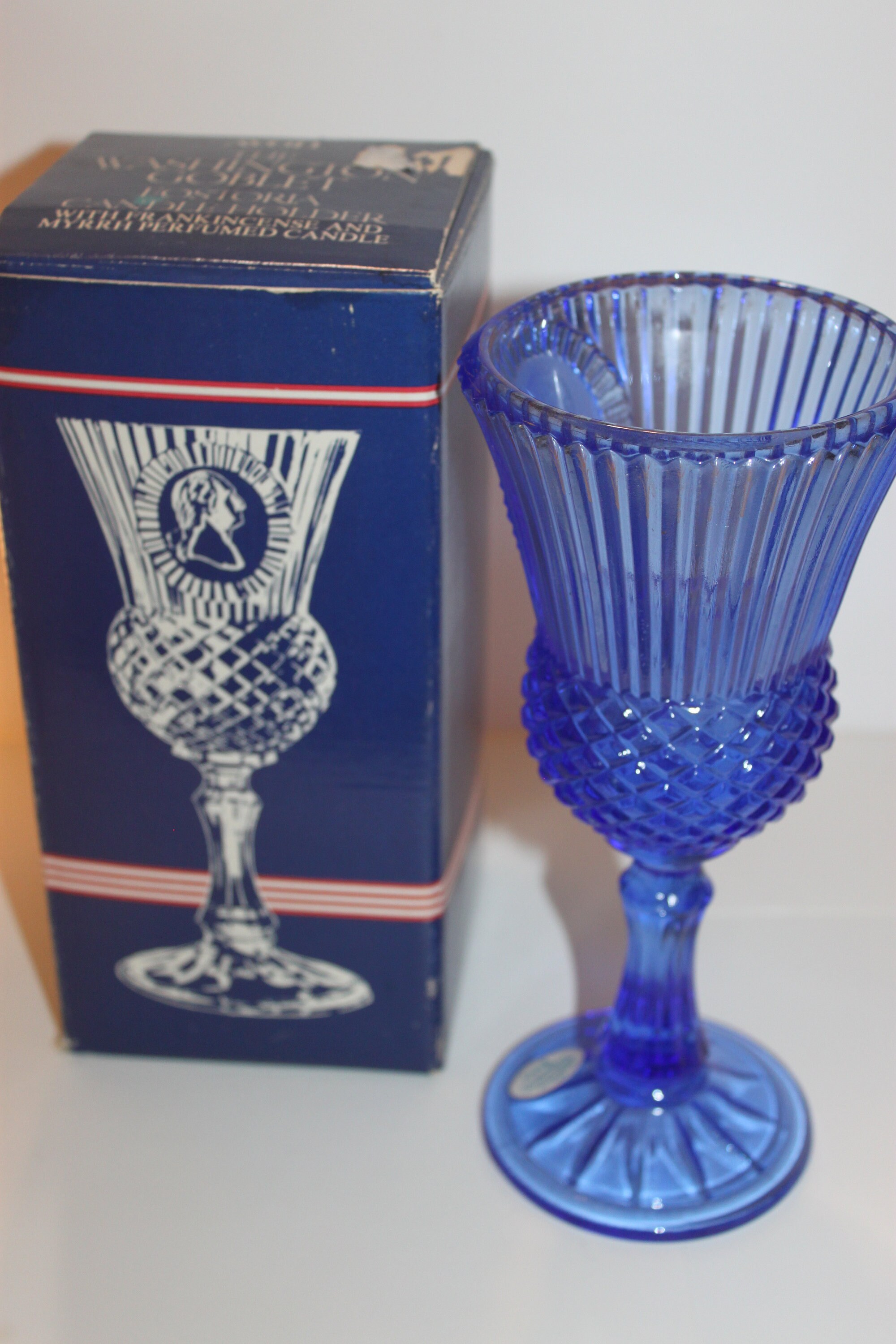 Vintage Avon Bicentennial 1976 Blue Glass Goblet, Avon Washington ...