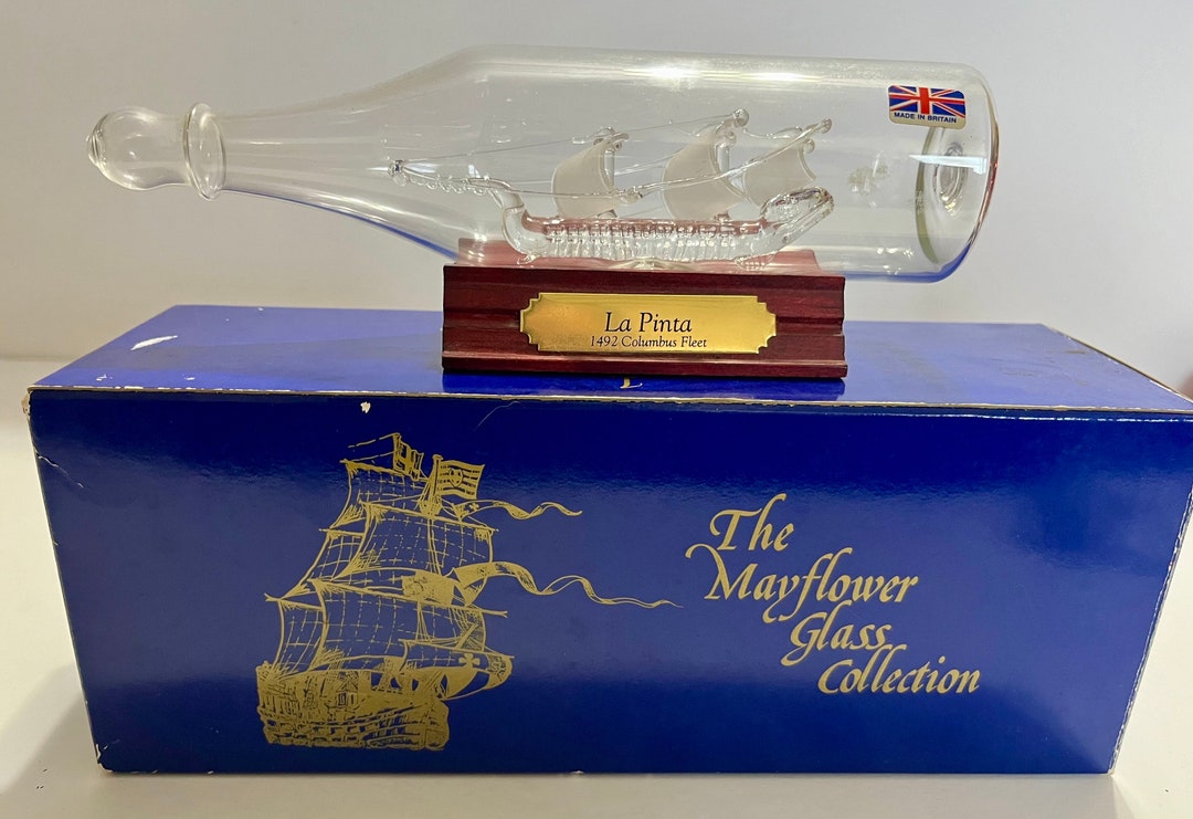 Vintage Handblown Mayflower Glass Sculpture, Ship in a Bottle Hand ...