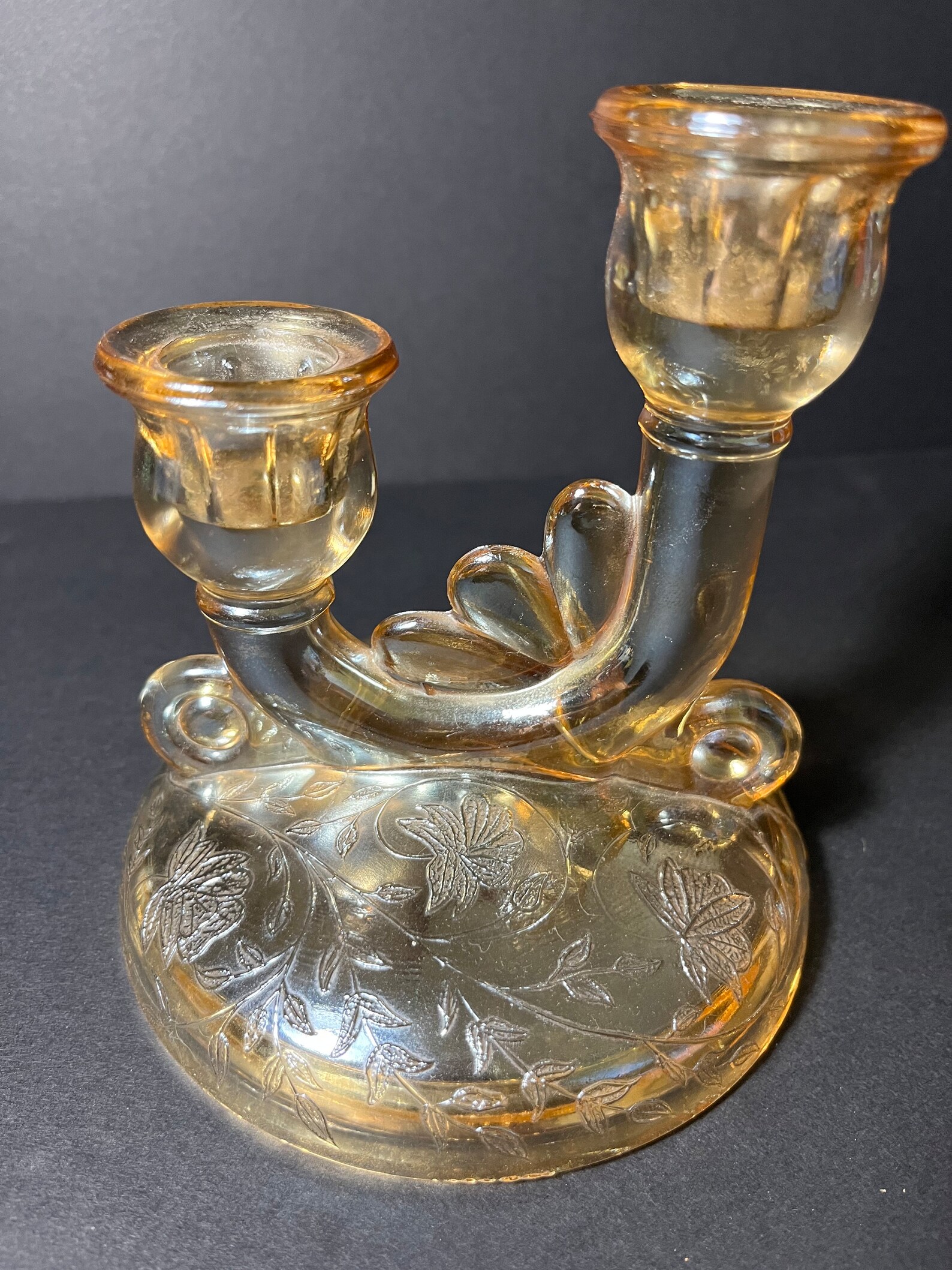 Vintage Floragold Glass Double Candle Holder With Raised Floral Design ...
