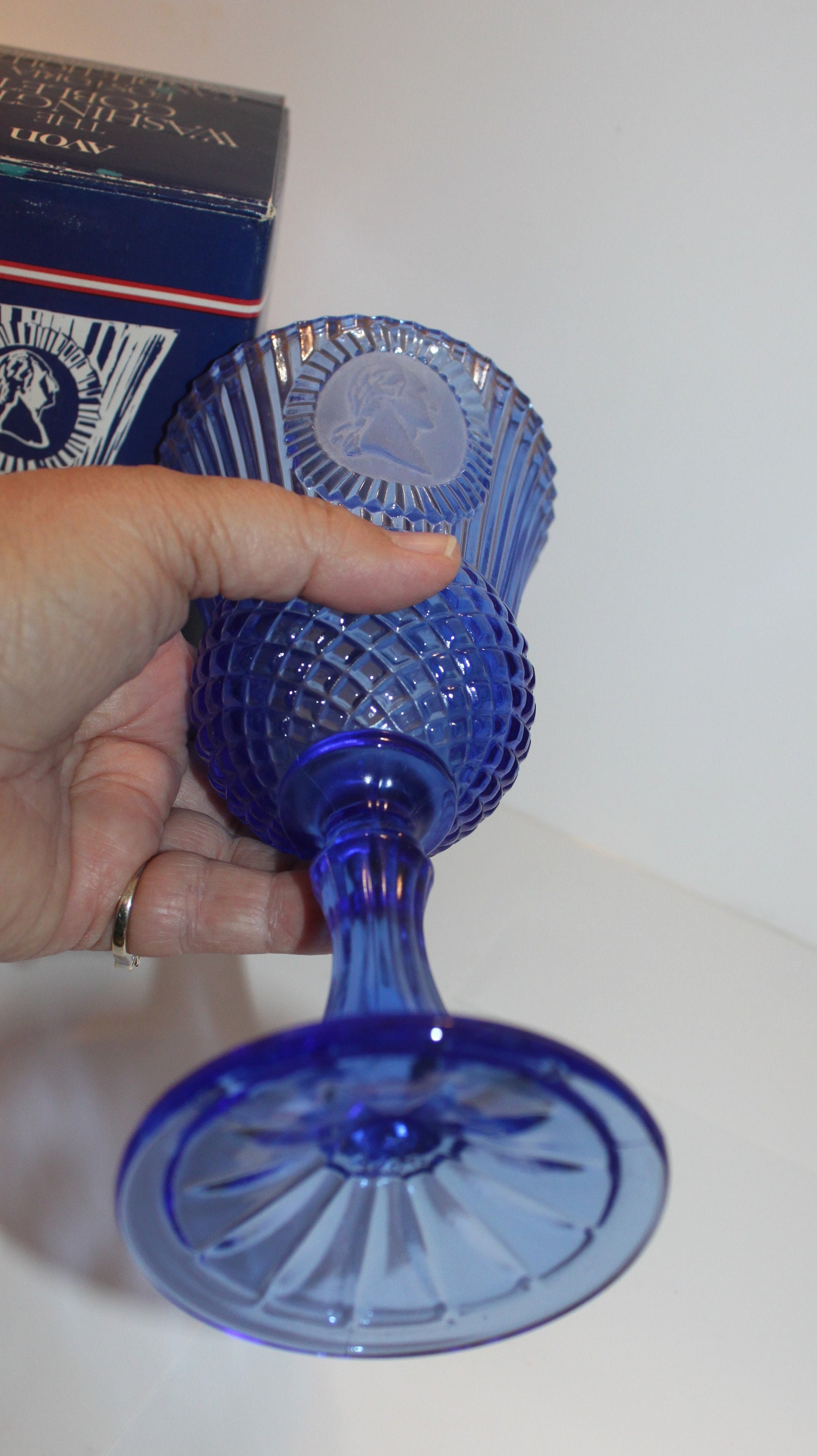Vintage Avon Bicentennial 1976 Blue Glass Goblet, Avon Washington ...
