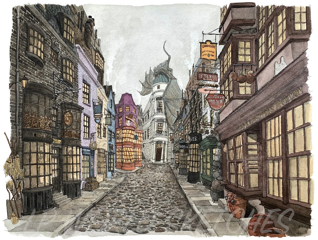 Diagon Alley Original Watercolor - Etsy
