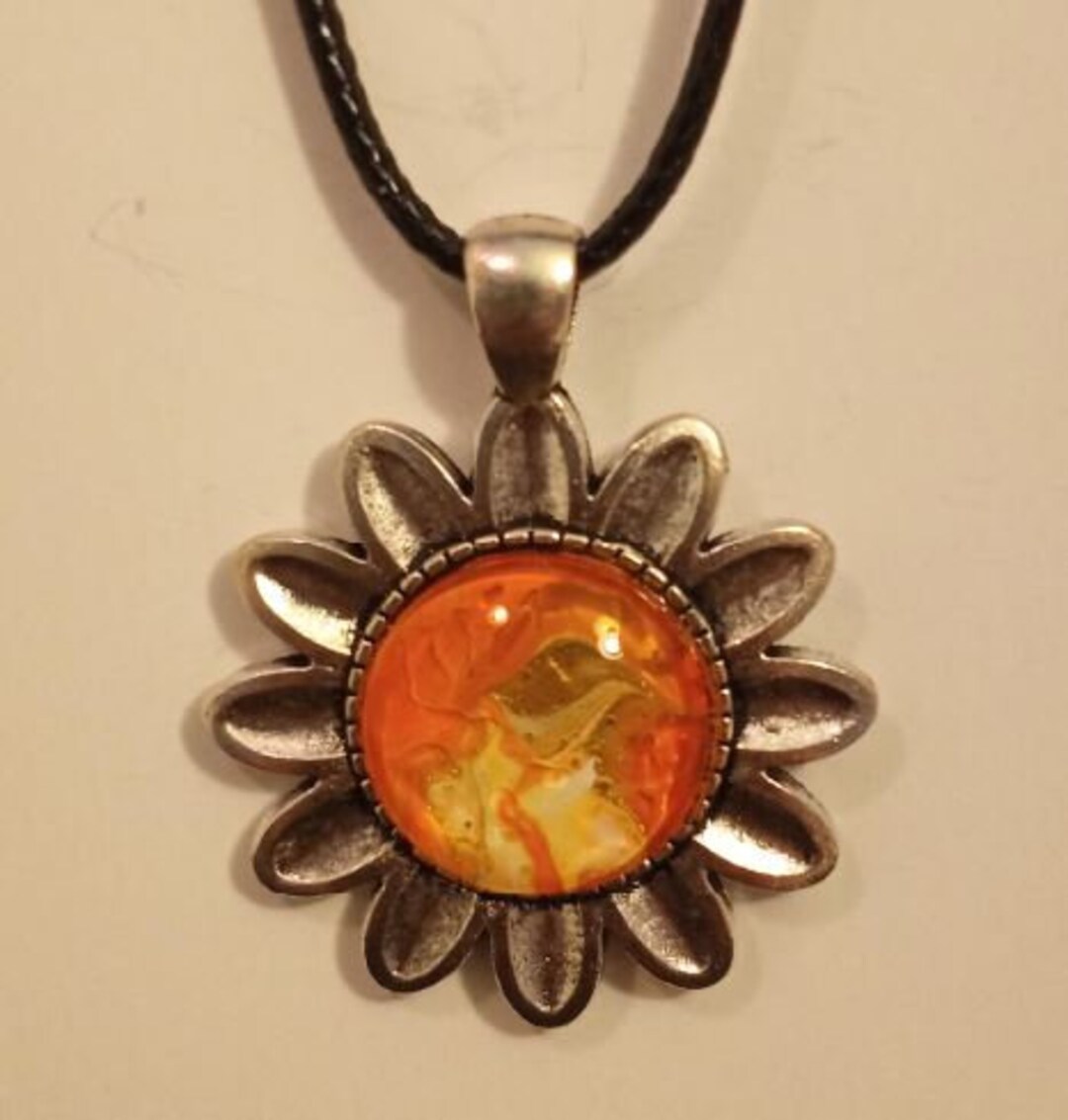 Sunflower Cabochon Art Pendant With Acrylic Art Flow Inlay - #153 - Etsy