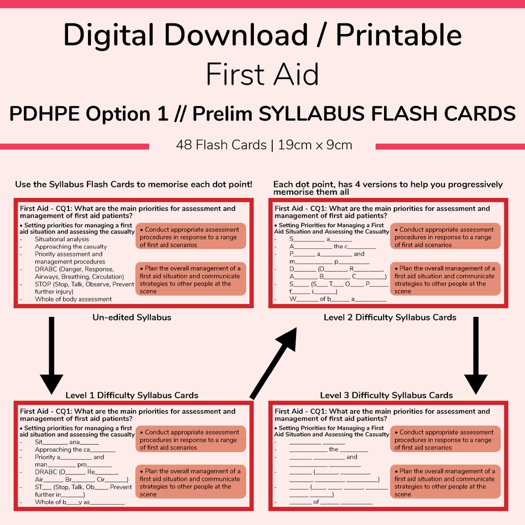PDHPE - First Aid Flash Cards - Preliminary Course - Etsy