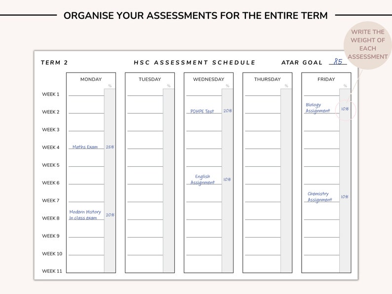 HSC Assessment Schedule Planner Printable | Weekly Planner | Study ...