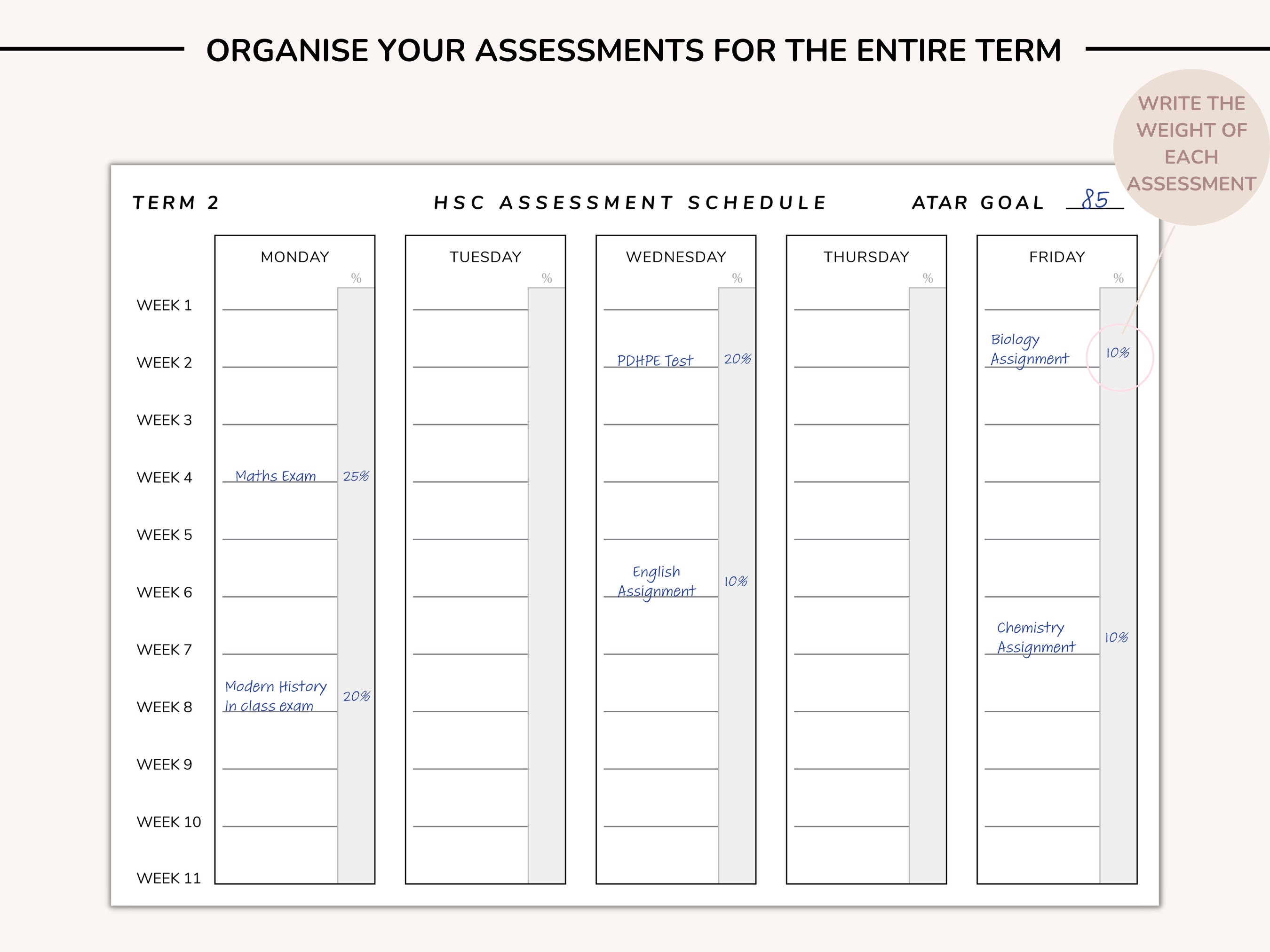 HSC Assessment Schedule Planner Printable | Weekly Planner | Study ...