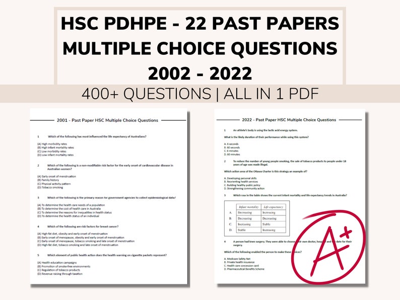 PDHPE Past Exam Papers - Multiple Choice Questions | 2001 - 2022 | All ...