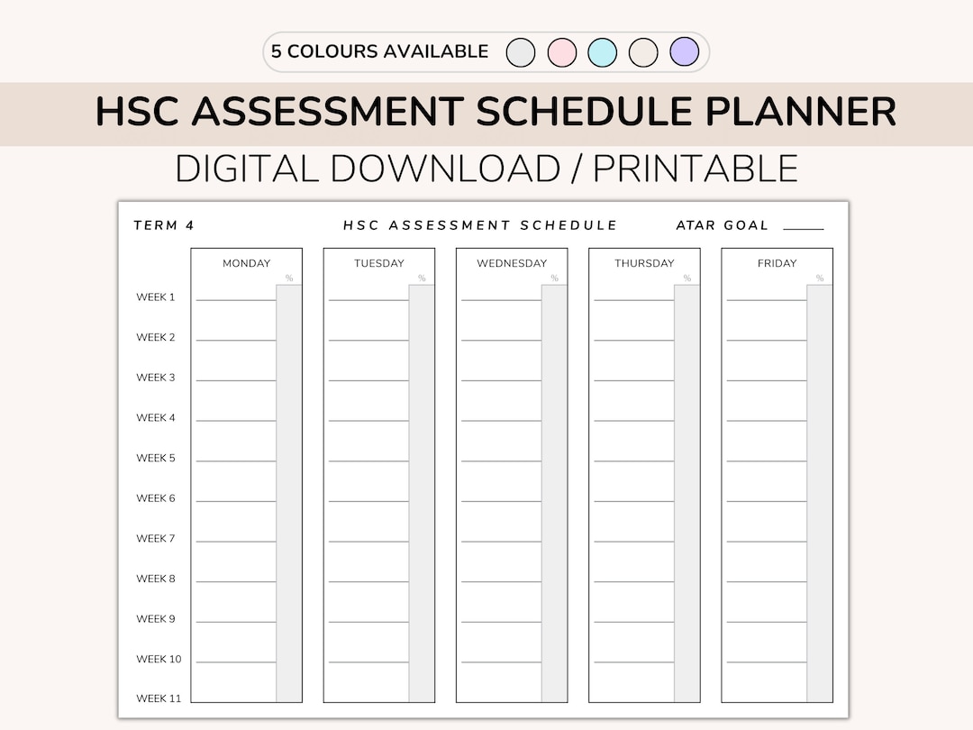 HSC Assessment Schedule Planner Printable | Weekly Planner | Study ...