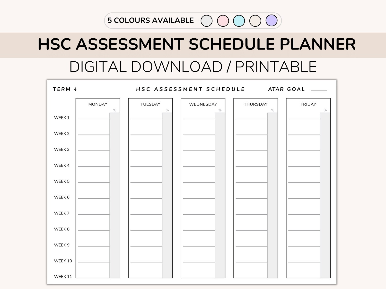 HSC Assessment Schedule Planner Printable | Weekly Planner | Study ...