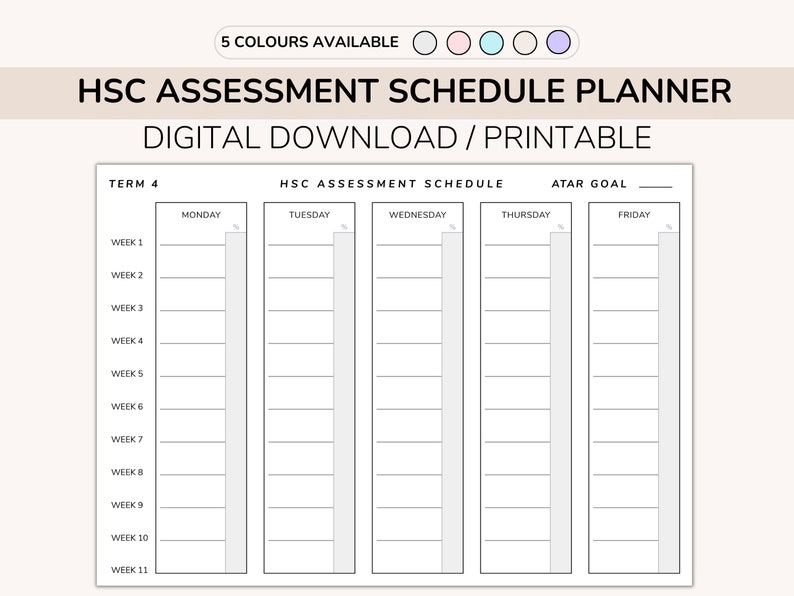 HSC Assessment Schedule Planner Printable | Weekly Planner | Study ...