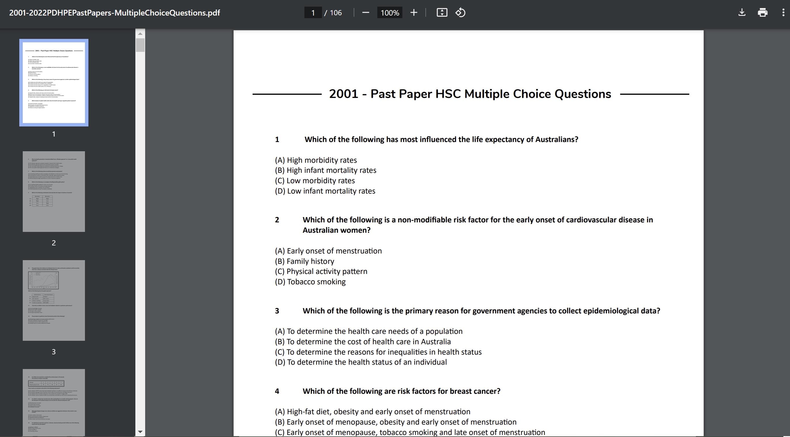 PDHPE Past Exam Papers - Multiple Choice Questions | 2001 - 2022 | All ...